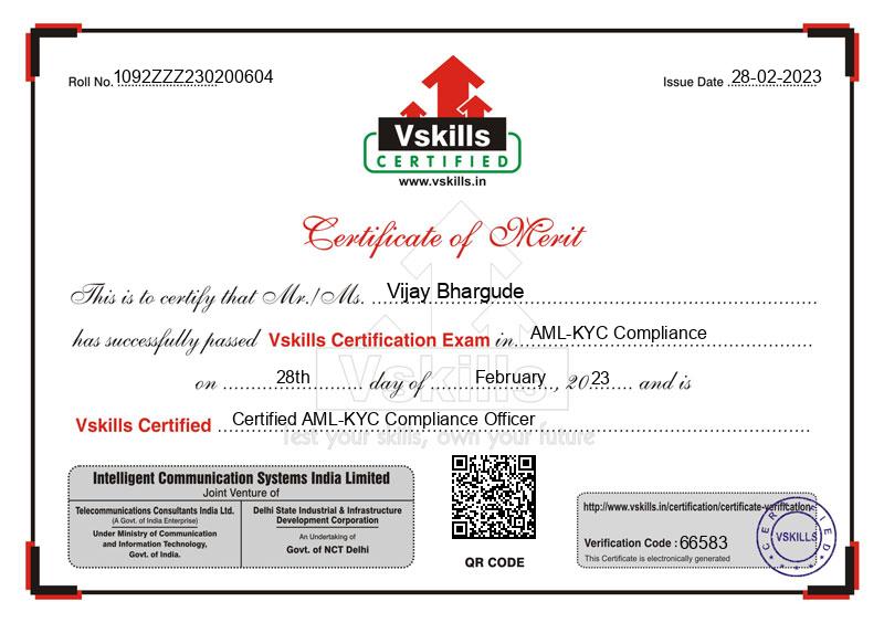 Vijay Bhargude - Certified AML-KYC Compliance Officer Vijay Bhargude - Certified AML-KYC Compliance Officer