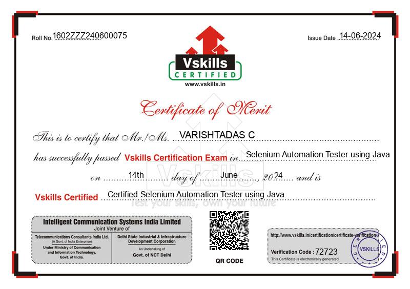 Varishtadas C Certified Selenium Automation Tester Using Java 5391