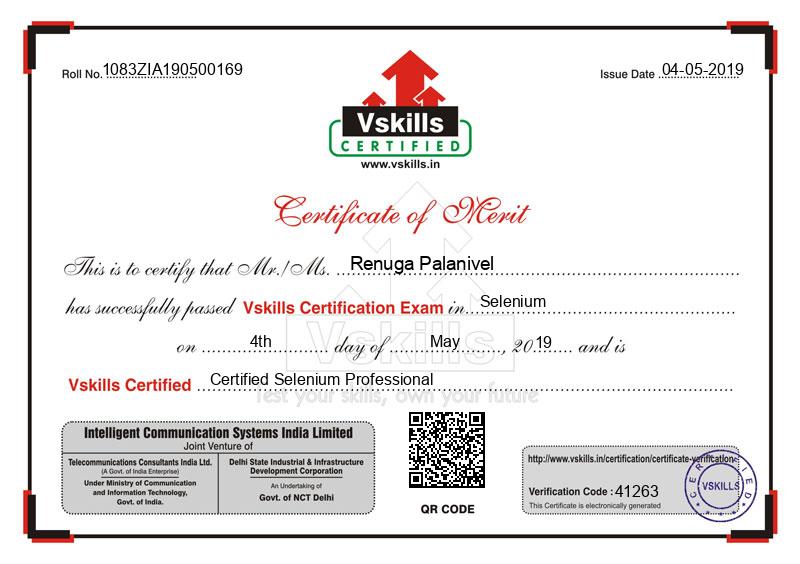 Renuga Palanivel Certified Selenium Professional 