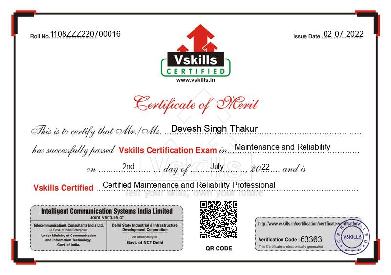 Devesh Singh Thakur - Certified Maintenance and Reliability Professional